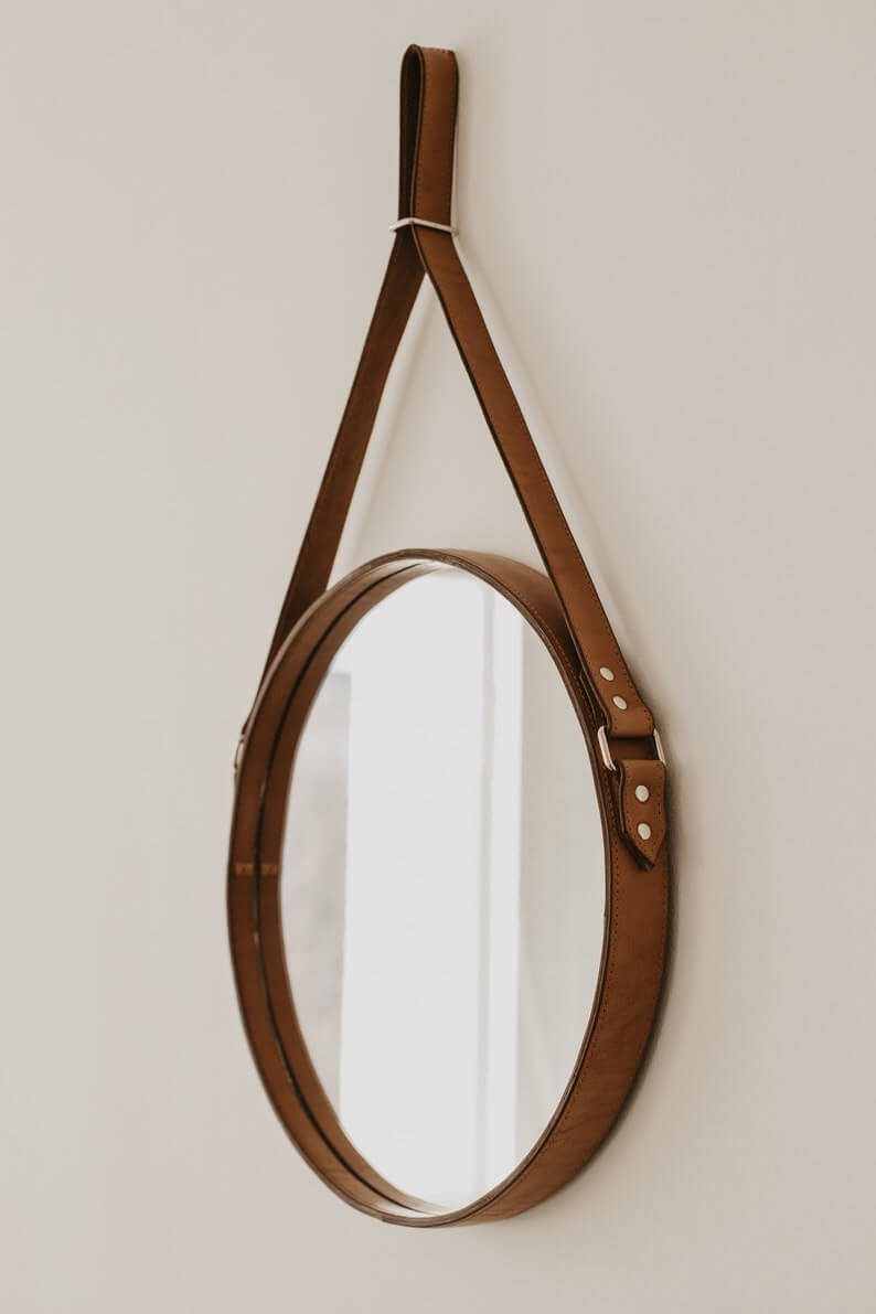 Handmade leather wall mirror strap leather wall decor