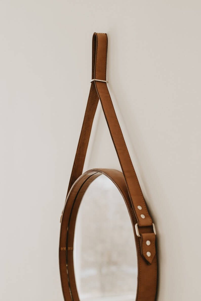 Handmade leather wall mirror strap leather wall decor